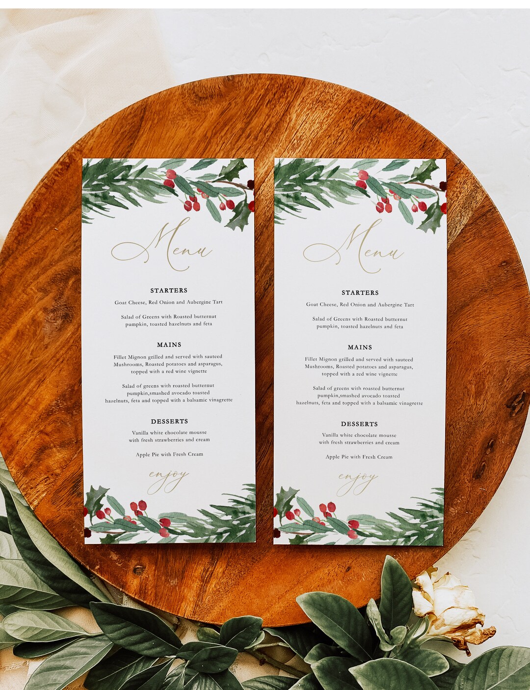 Christmas Menu Card, Holiday Menu Template, Instant Download, Printable ...