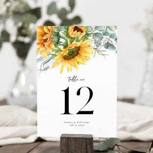 Sunflower Printable Table Numbers, Editable Table Numbers, 5x7, 4x6 ...