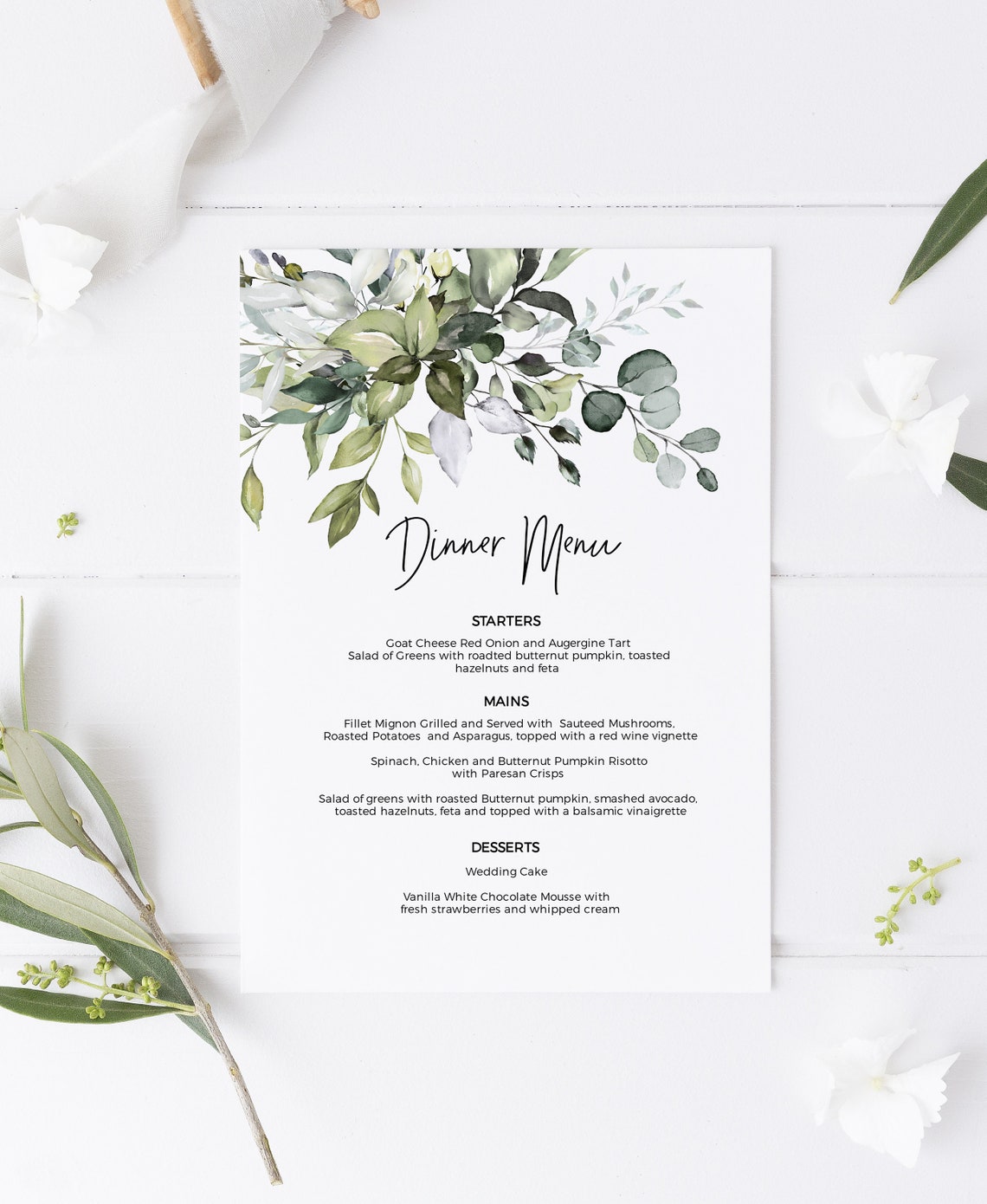 Greenery Menu Template Menu Card Printable Menu 5x7 Instant - Etsy