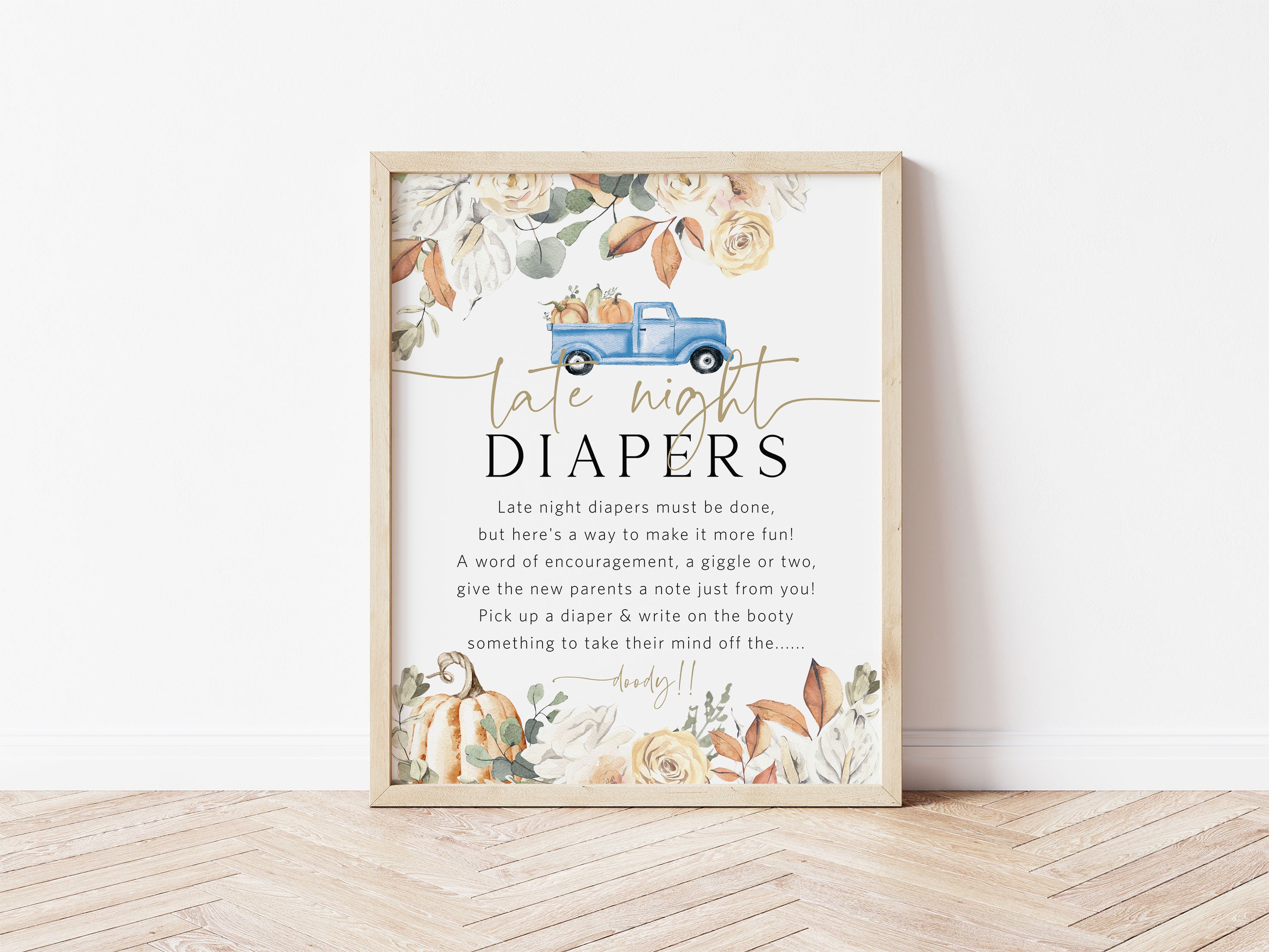 Printable Late Night Diapers Sign, Diaper Thoughts Signs, Pumpkin Baby ...