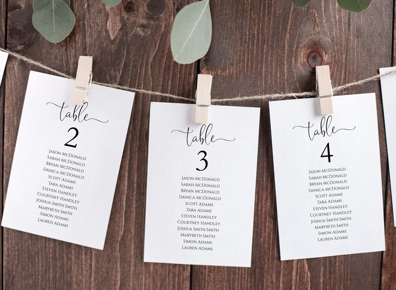 Seating Chart Cards Table Seating Chart Printable Wedding | Etsy