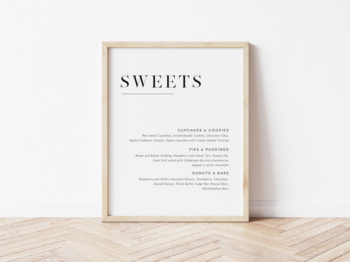 Sweets Menu Sign, Minimalist Desserts Sign Template, Printable Wedding ...
