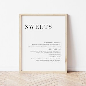 Sweets Menu Sign, Minimalist Desserts Sign Template, Printable Wedding ...