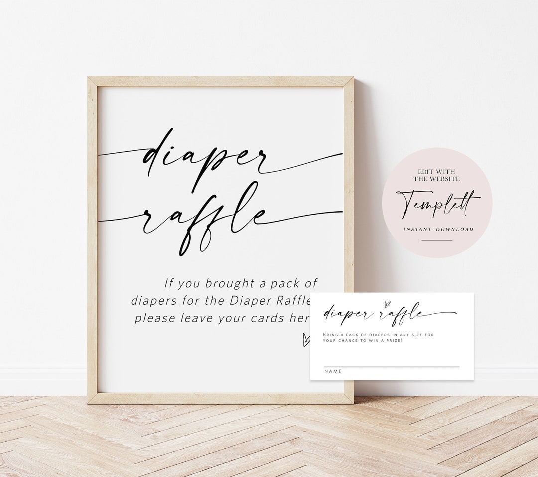 Minimalist Diaper Raffle Sign, Modern Diaper Raffle Sign, Baby Shower ...