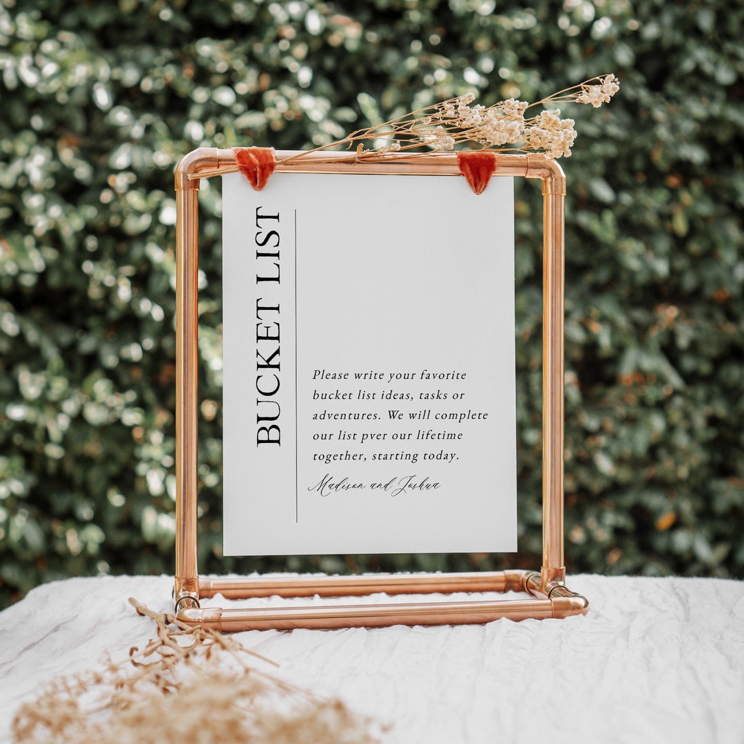 Minimalist Bucket List Sign, Wedding Bucket List Sign, Guestbook ...