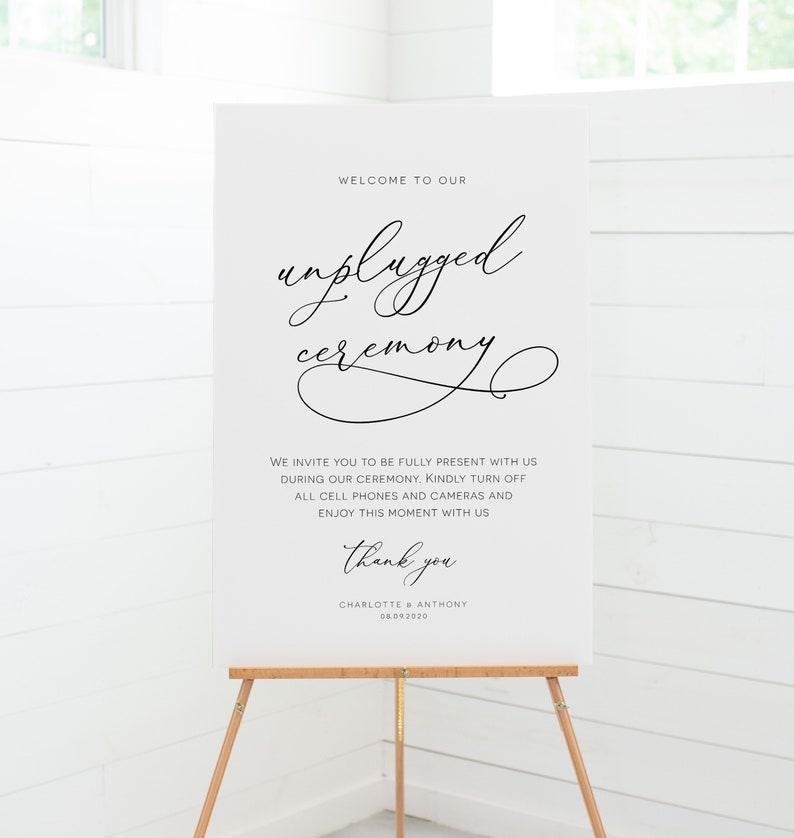 Script Unplugged Ceremony Sign, Wedding Unplugged Poster Sign Template ...