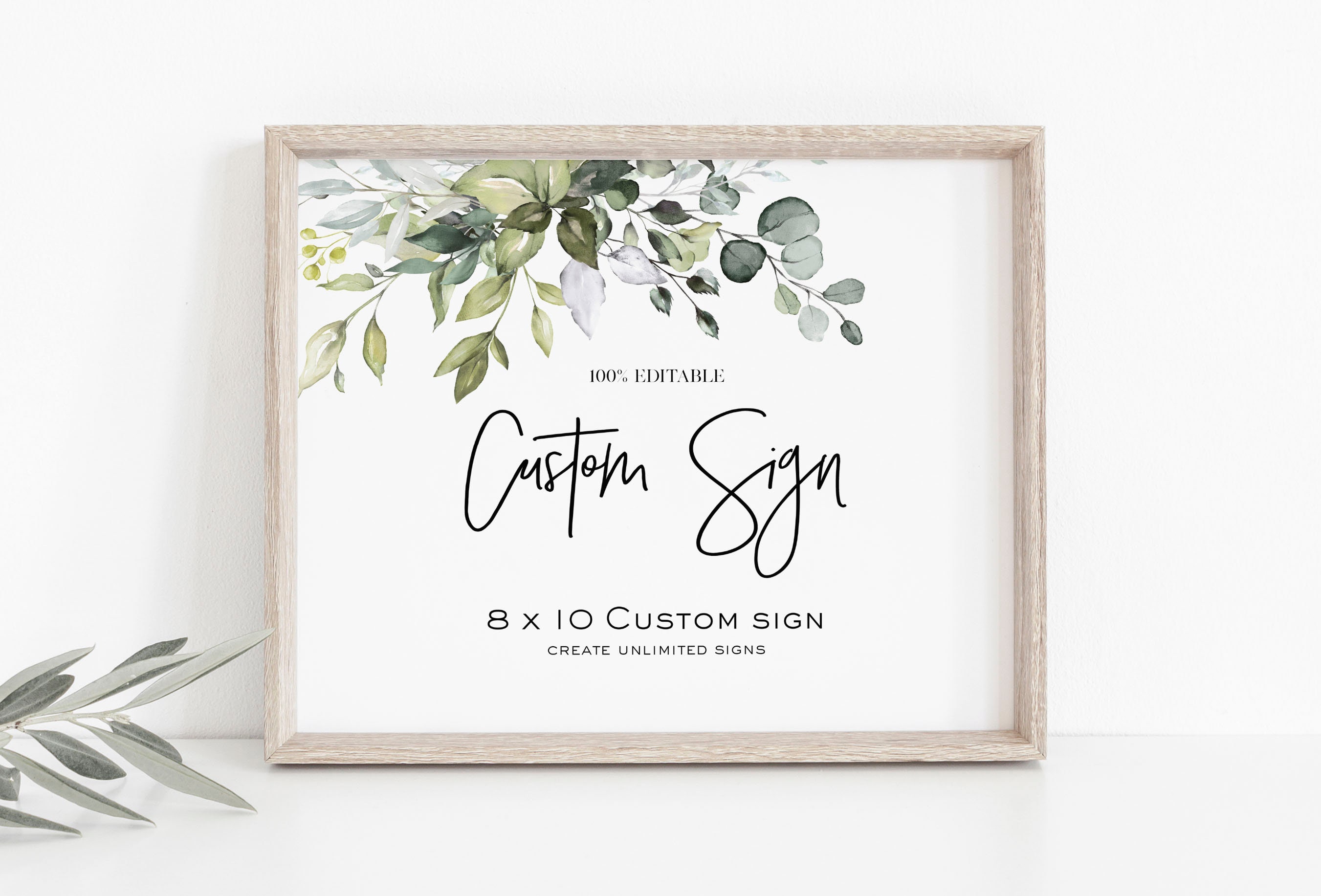 Custom Sign portrait and Landscape Greenery Editable Sign - Etsy
