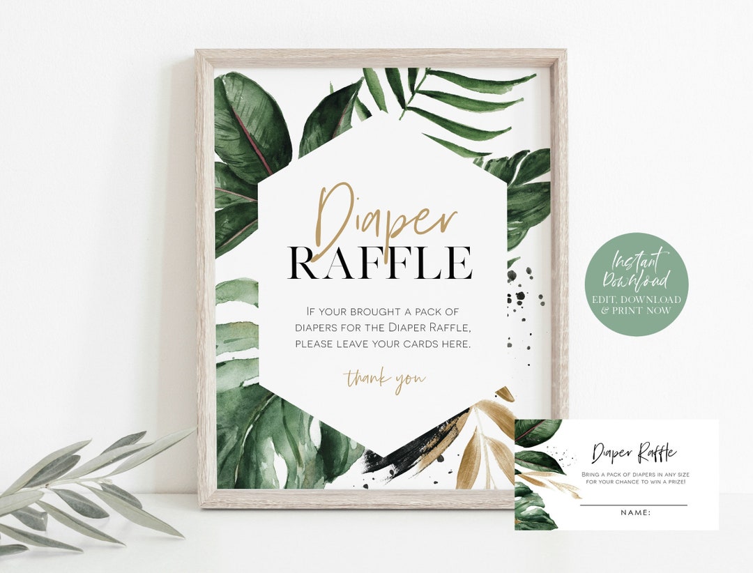 Tropical Baby Shower Diaper Raffle Sign and Raffle Tickets, Diaper ...