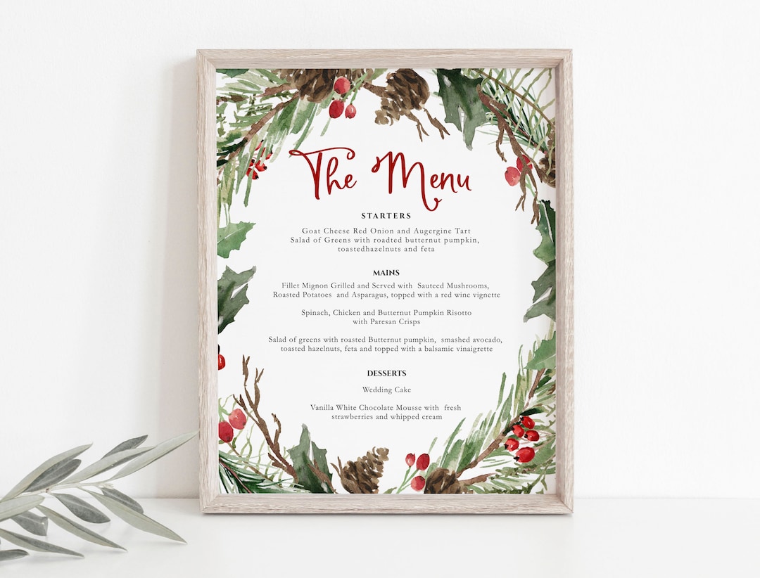 Printable Christmas Menu, Christmas Menu Sign, Holiday Menu, Printable ...