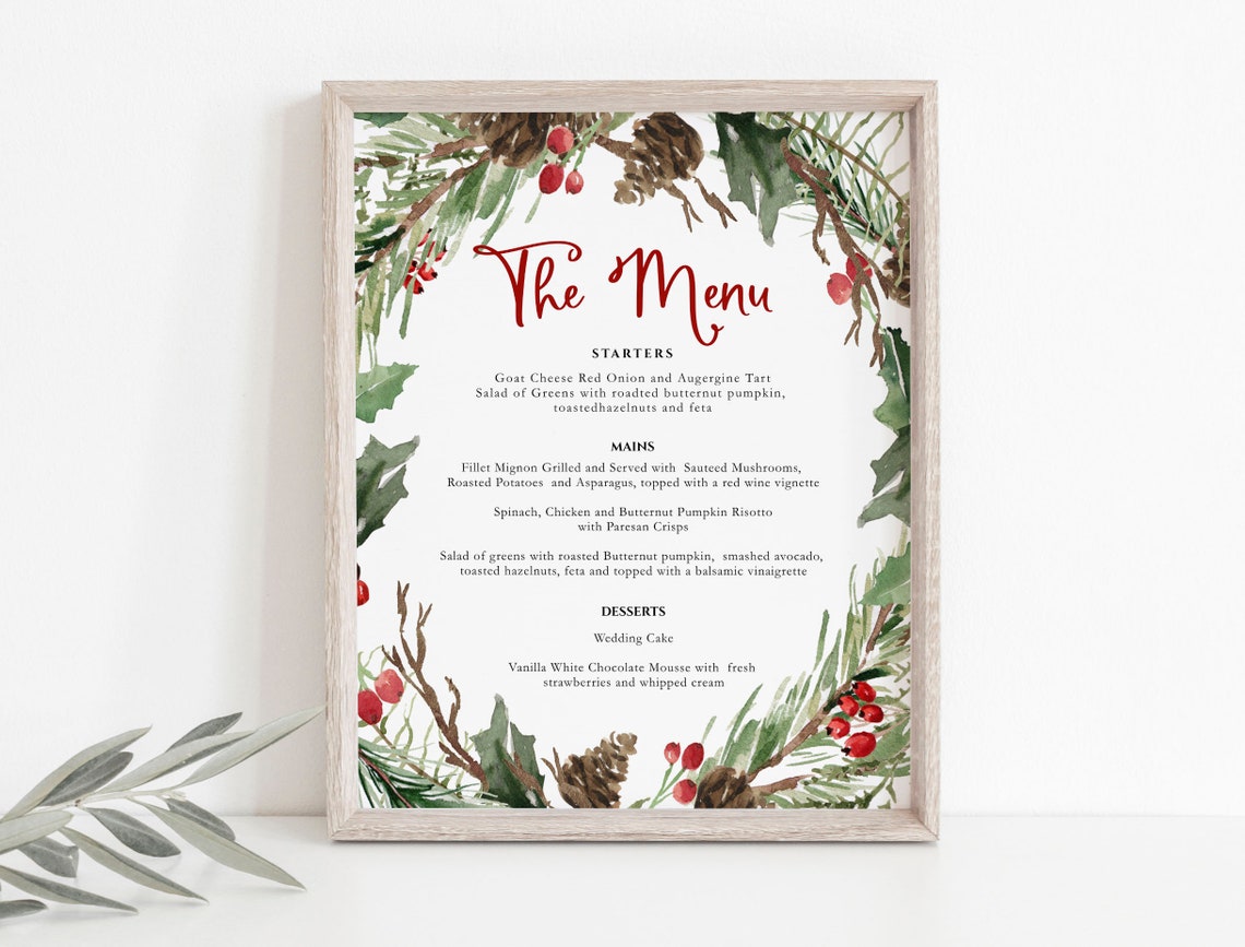Printable Christmas Menu, Christmas Menu Sign, Holiday Menu, Printable ...