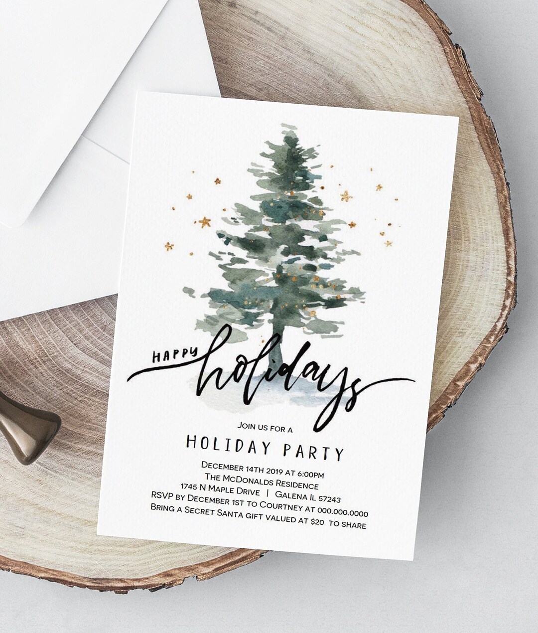Holiday Party Invitation, Printable Rustic Christmas Party Template ...