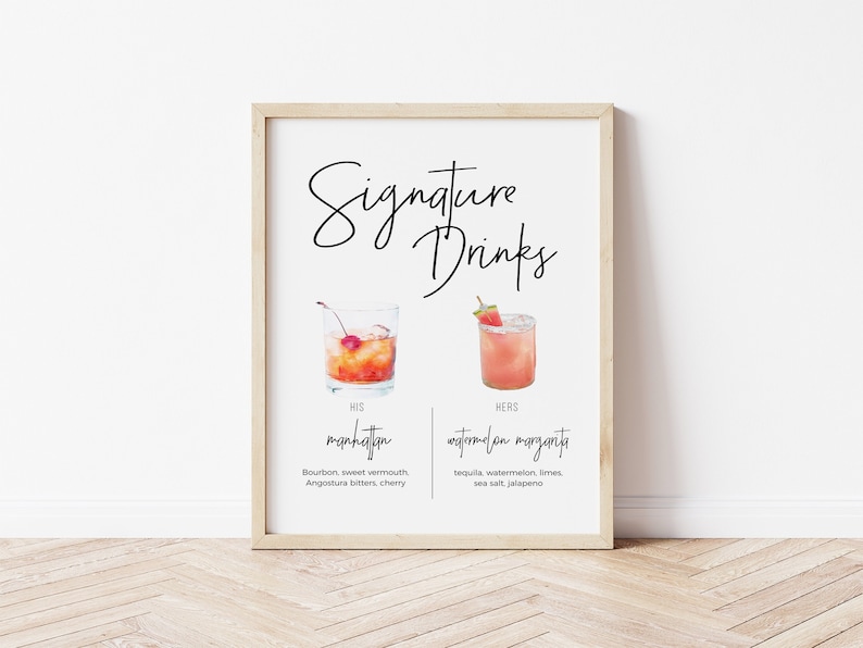 Signature Drinks Sign Template, Editable Signature Drinks, Signature ...
