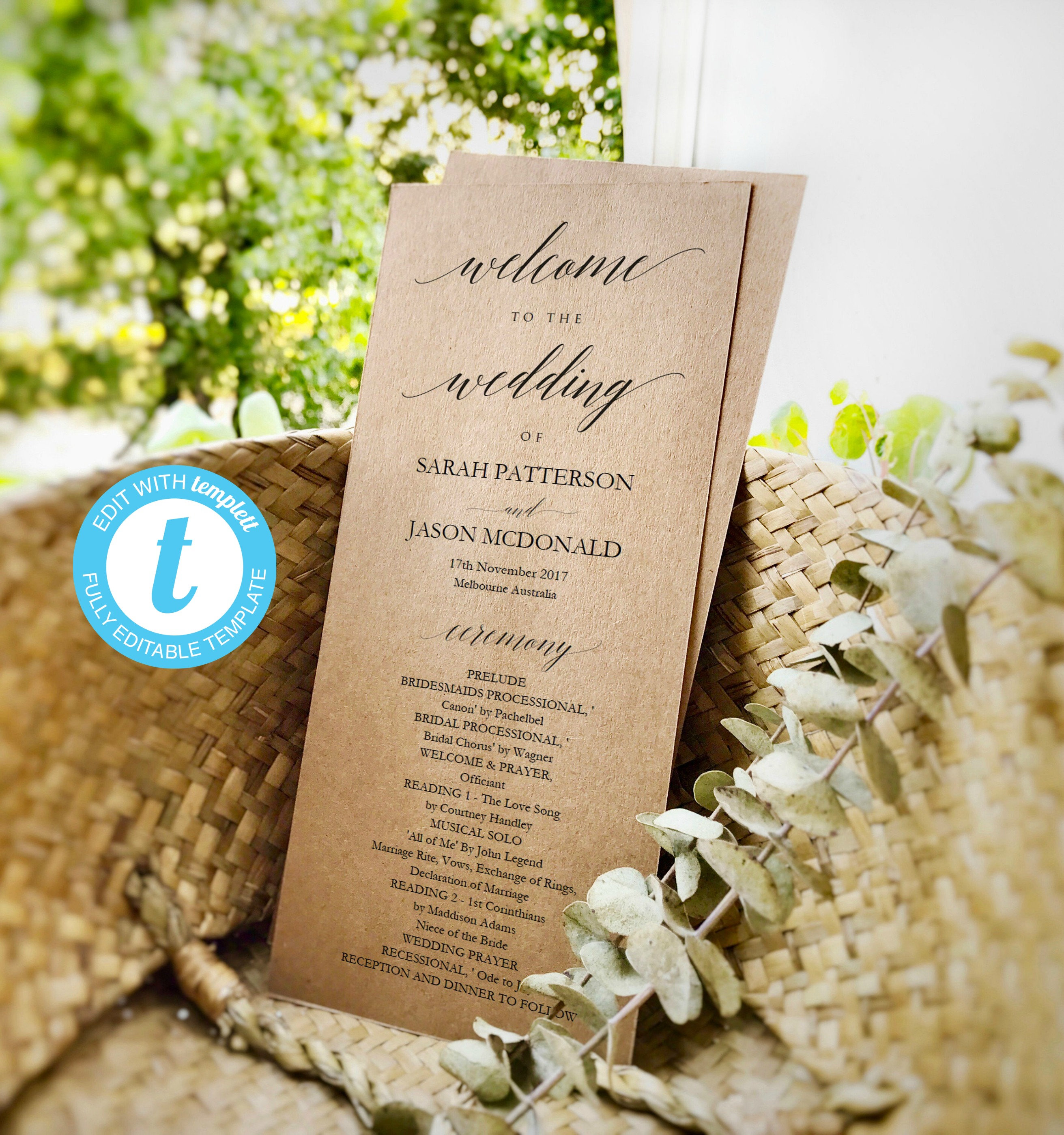 Wedding Program Template Printable Calligraphy Wedding | Etsy