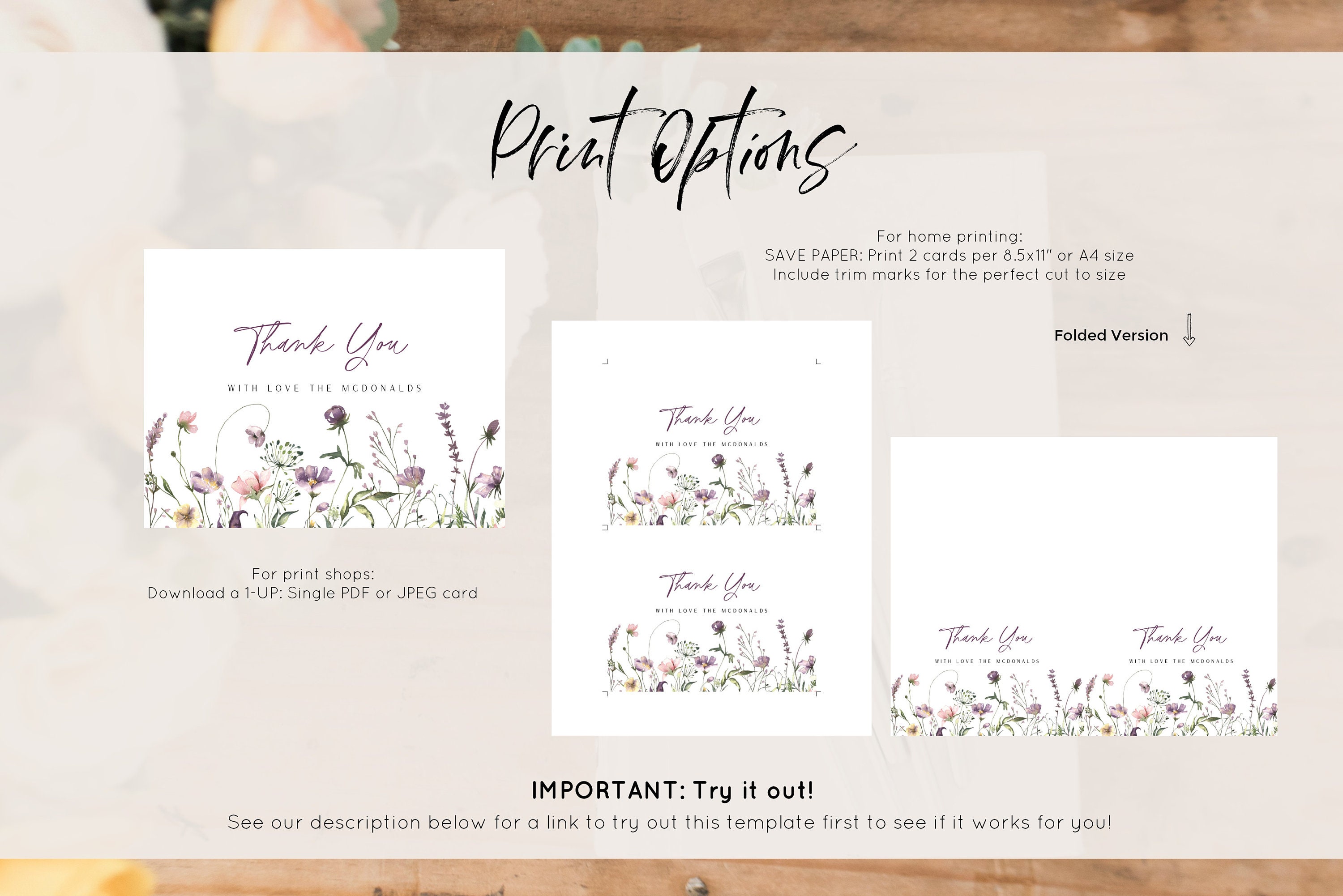 Wildflower Thank You Card Template Thank You Card Printable | Etsy