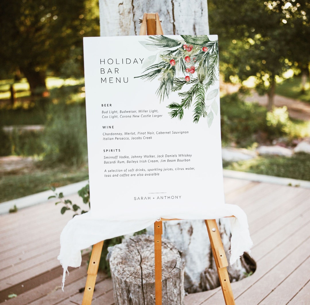 Christmas Bar Menu, Printable Bar Menu, Holiday Bar Sign, Bar Menu Sign ...