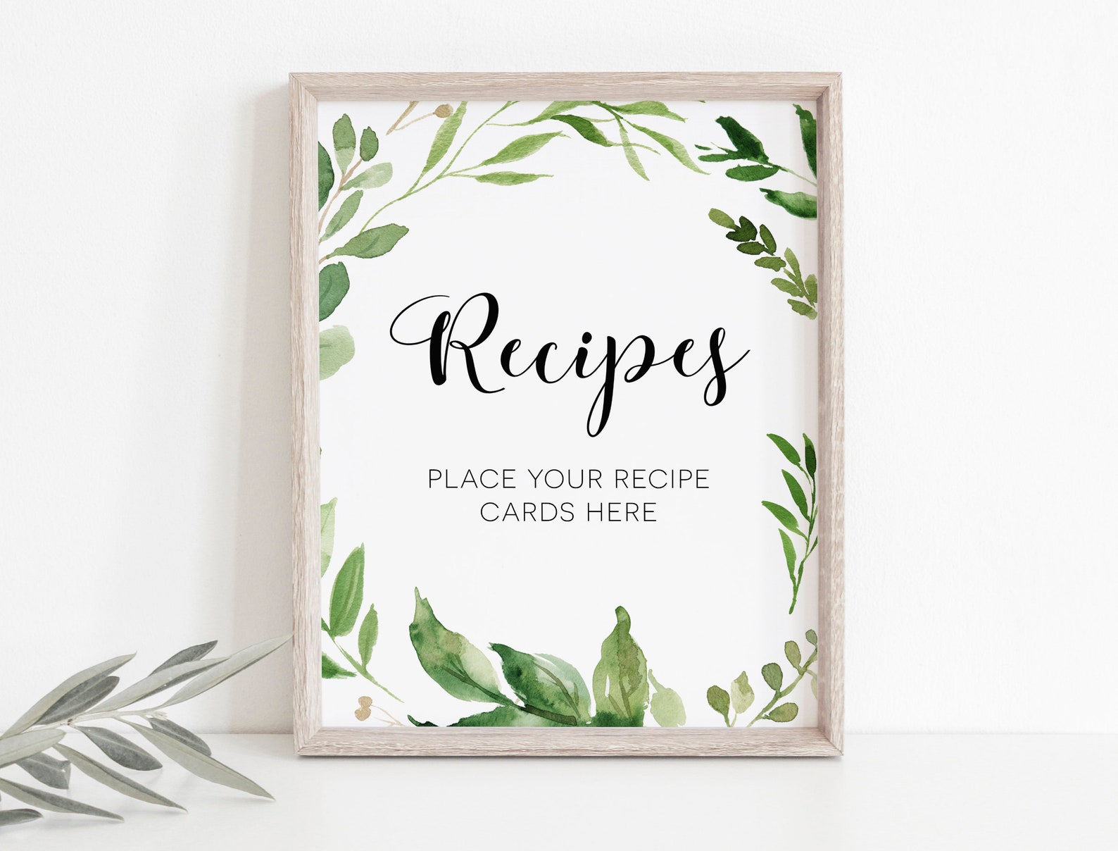 Greenery Recipes Sign Bridal Shower Recipes Sign Template - Etsy