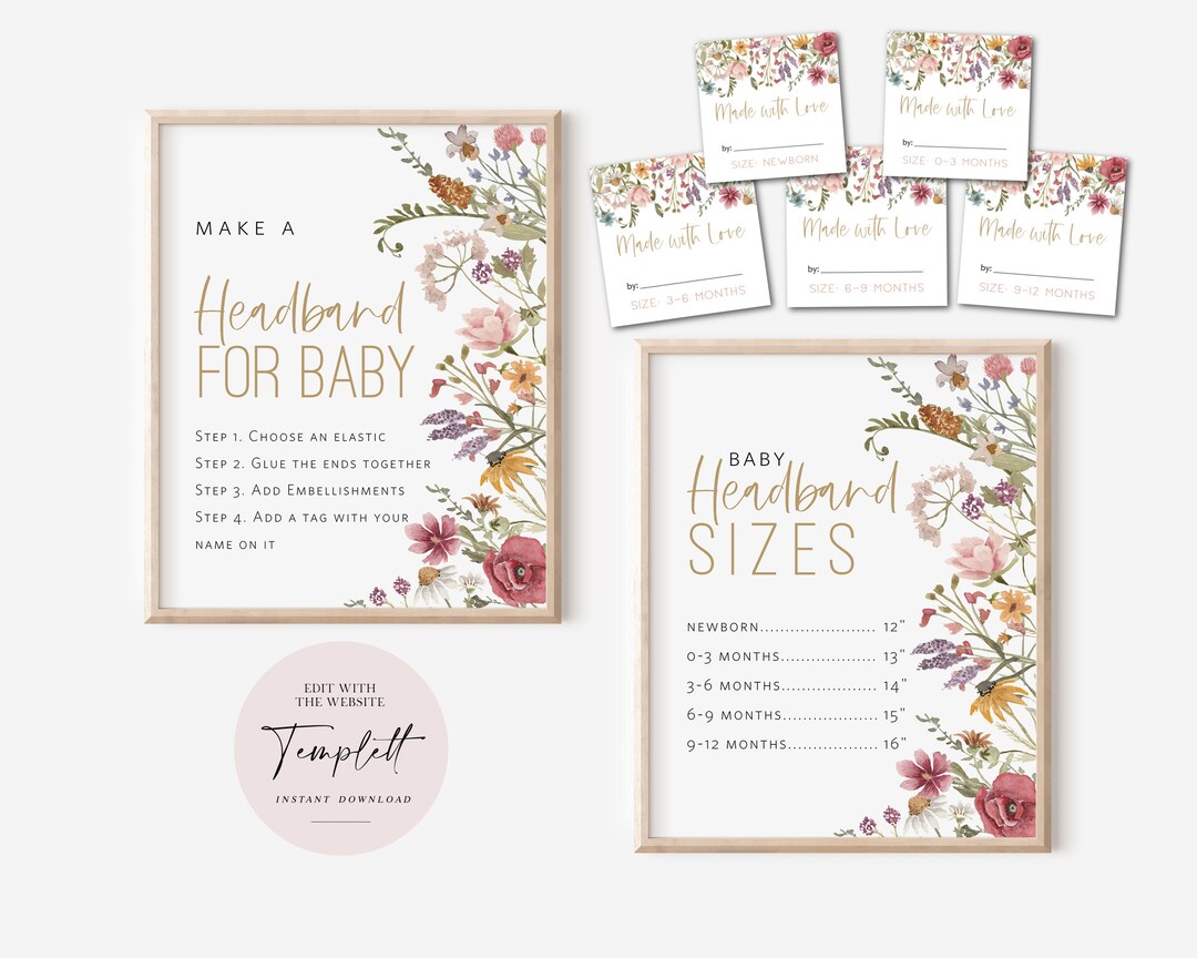 Headband Station Set With Signs and Tags, Wildflower Headband Signs ...