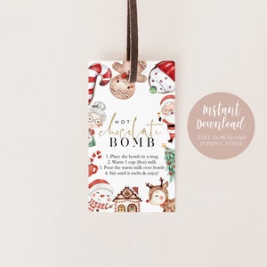 Christmas Hot Chocolate Bomb Tag, Printable Bomb Directions Tags, Cocoa ...
