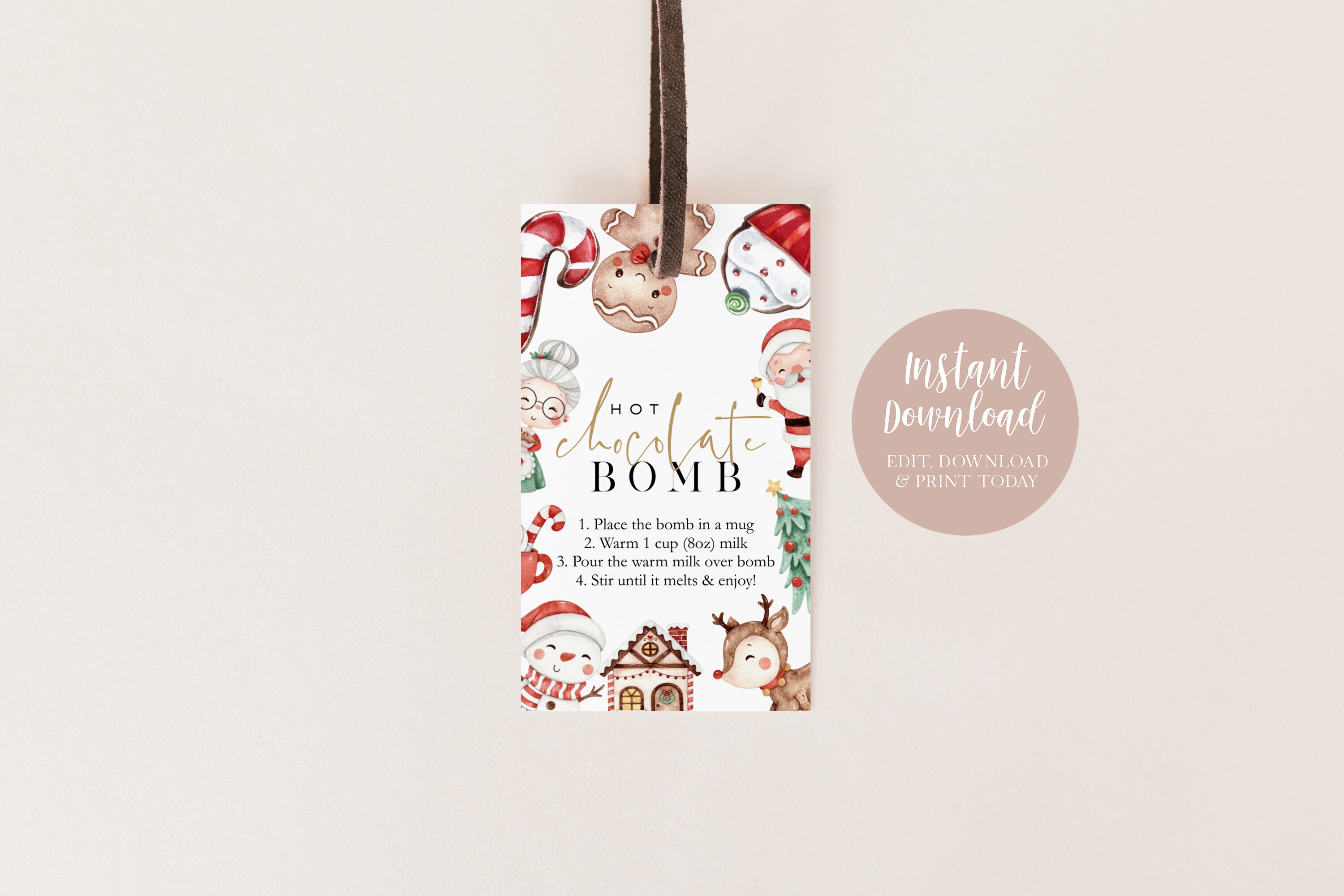Christmas Hot Chocolate Bomb Tag, Printable Bomb Directions Tags, Cocoa ...