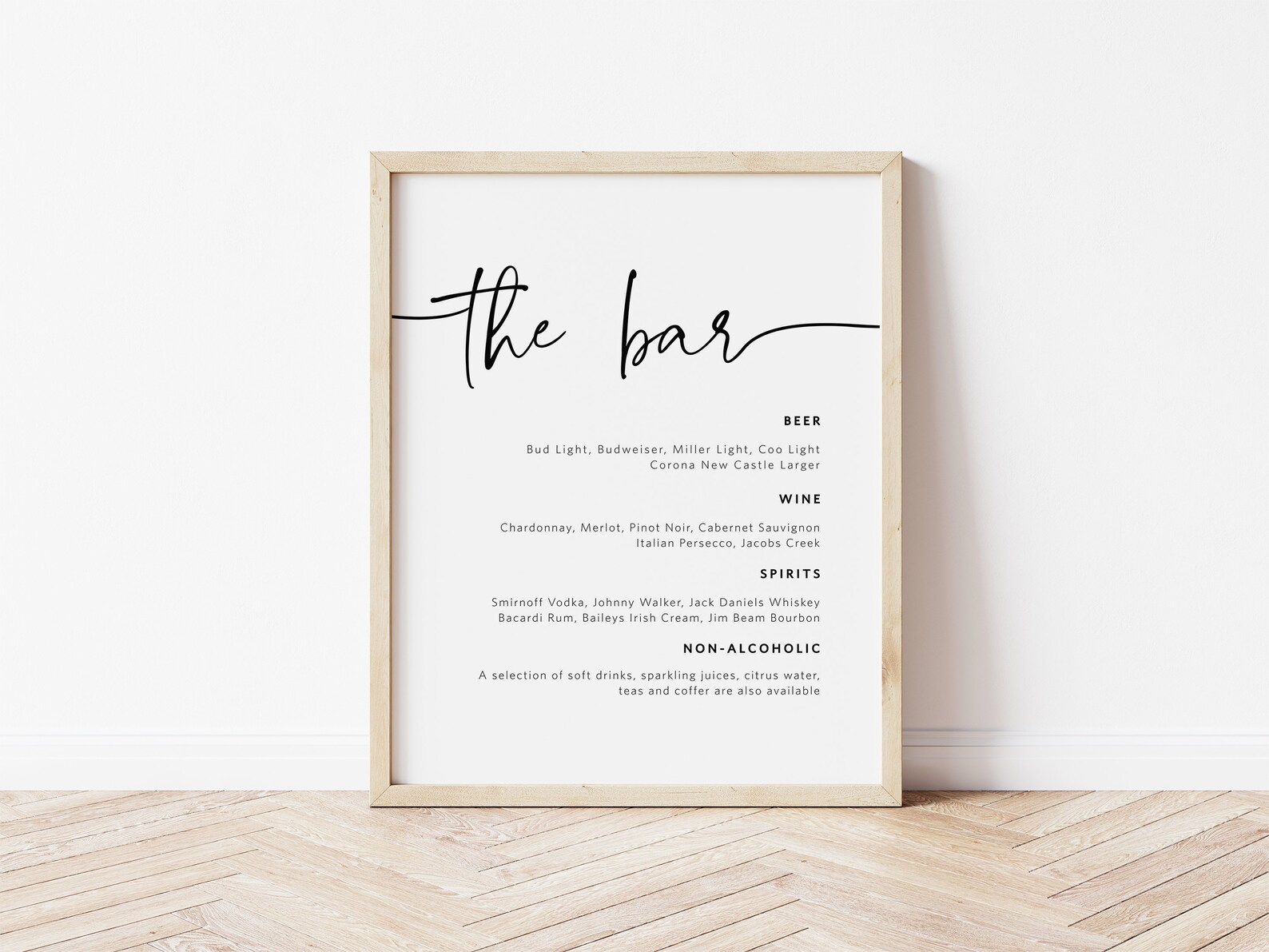 Wedding Bar Menu Sign, Printable Calligraphy Bar Menu Template, Modern ...