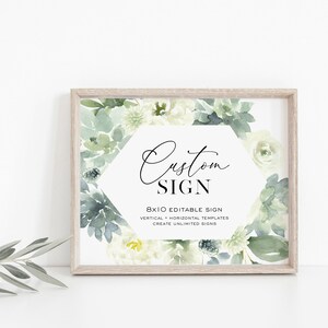 Succulent Custom Sign, portrait and Landscape, Editable Sign Template ...