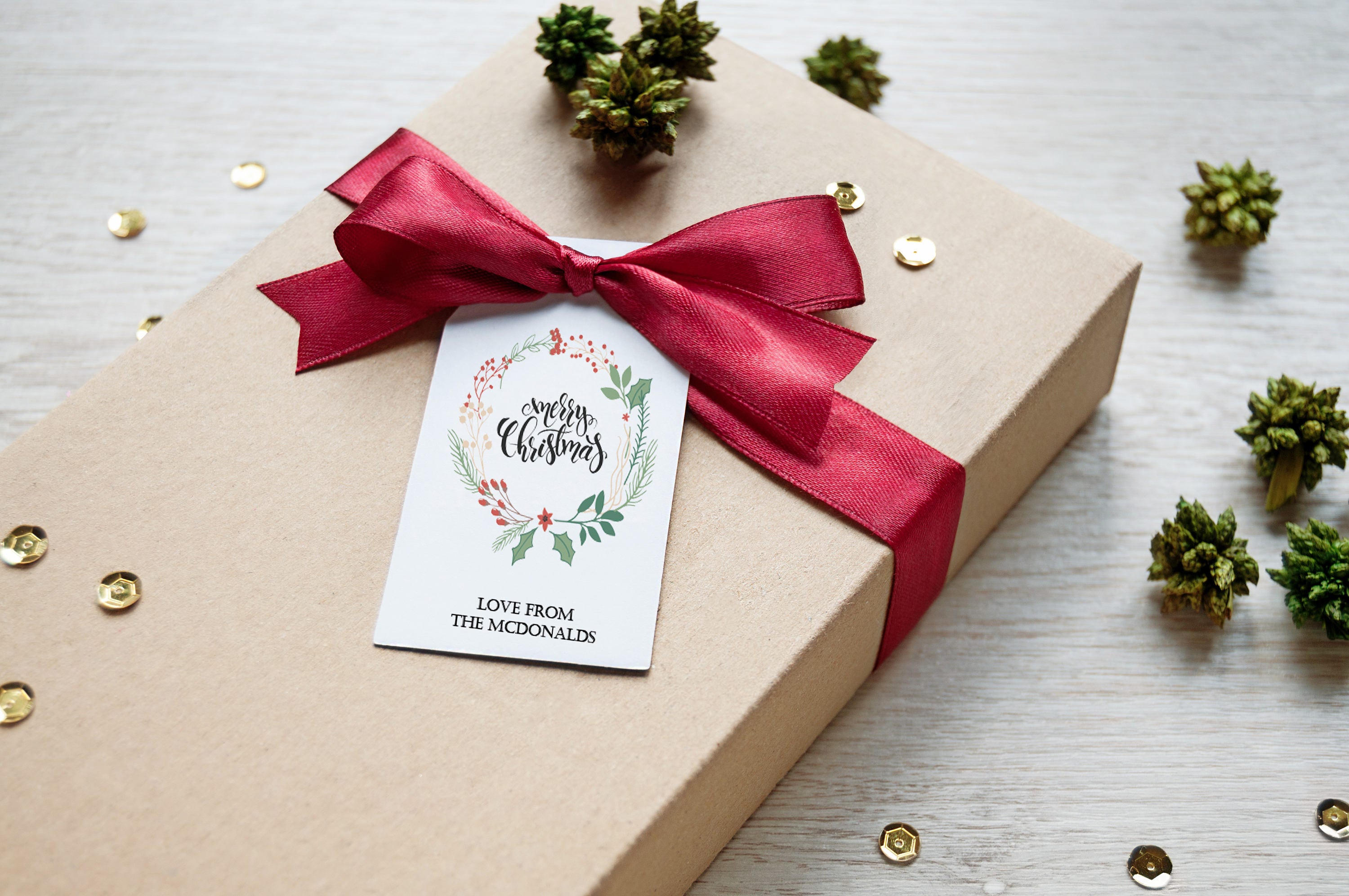 Christmas Wreath Tags Printable Rustic Christmas Tags | Etsy