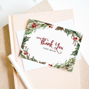 Christmas Thank You Card Template, Thank You Card Printable, Thank You ...