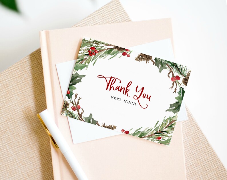 Christmas Thank You Card Template Thank You Card Printable | Etsy