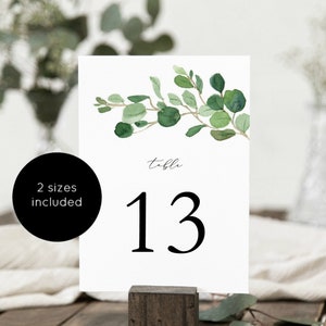 Printable Table Numbers, Greenery Table Numbers, 5x7, 4x6, Wedding ...
