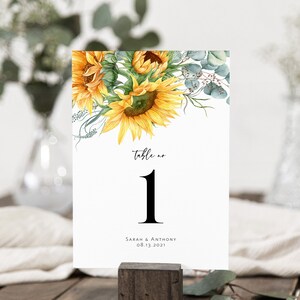 Sunflower Printable Table Numbers, Editable Table Numbers, 5x7, 4x6 ...