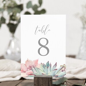 Succulent Table Numbers Template, Printable Table Numbers, Blush Table ...