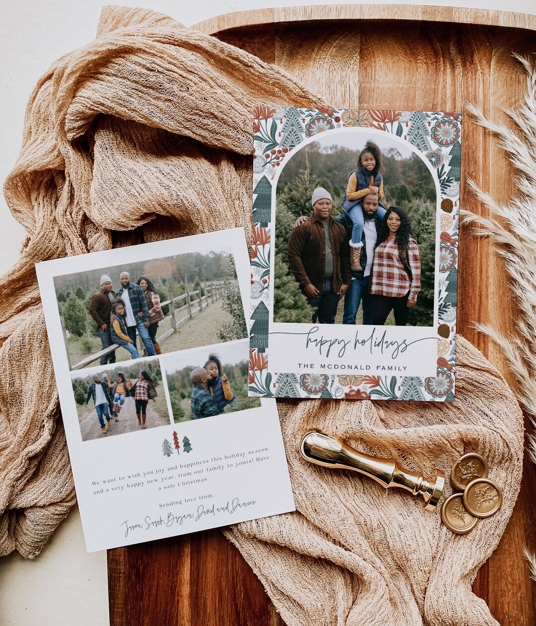 Boho Christmas Card Template, Photo Holiday Card Template, Christmas ...