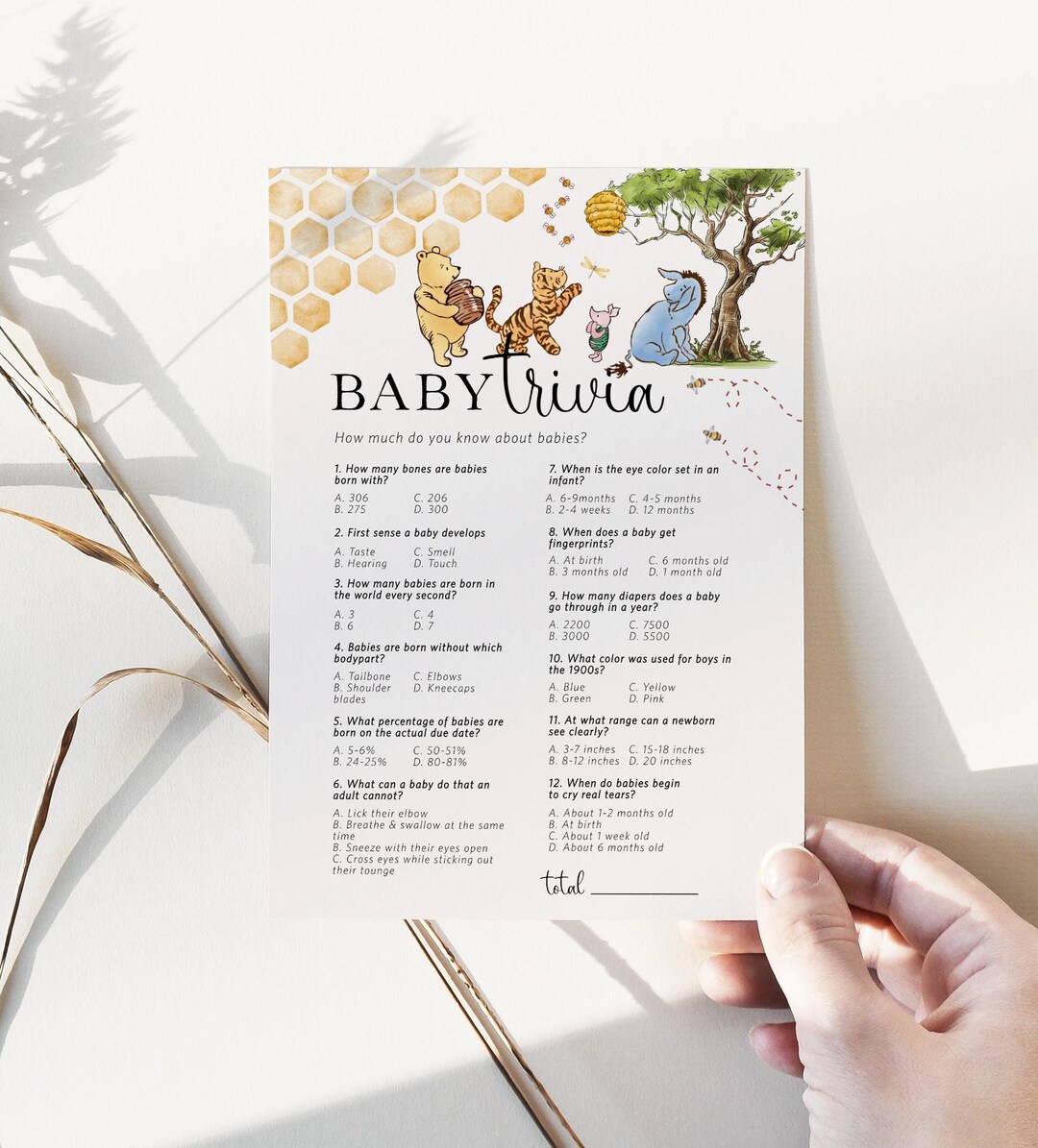 Winnie the Pooh Baby Trivia, Pooh Baby Shower Game, Printable Baby ...