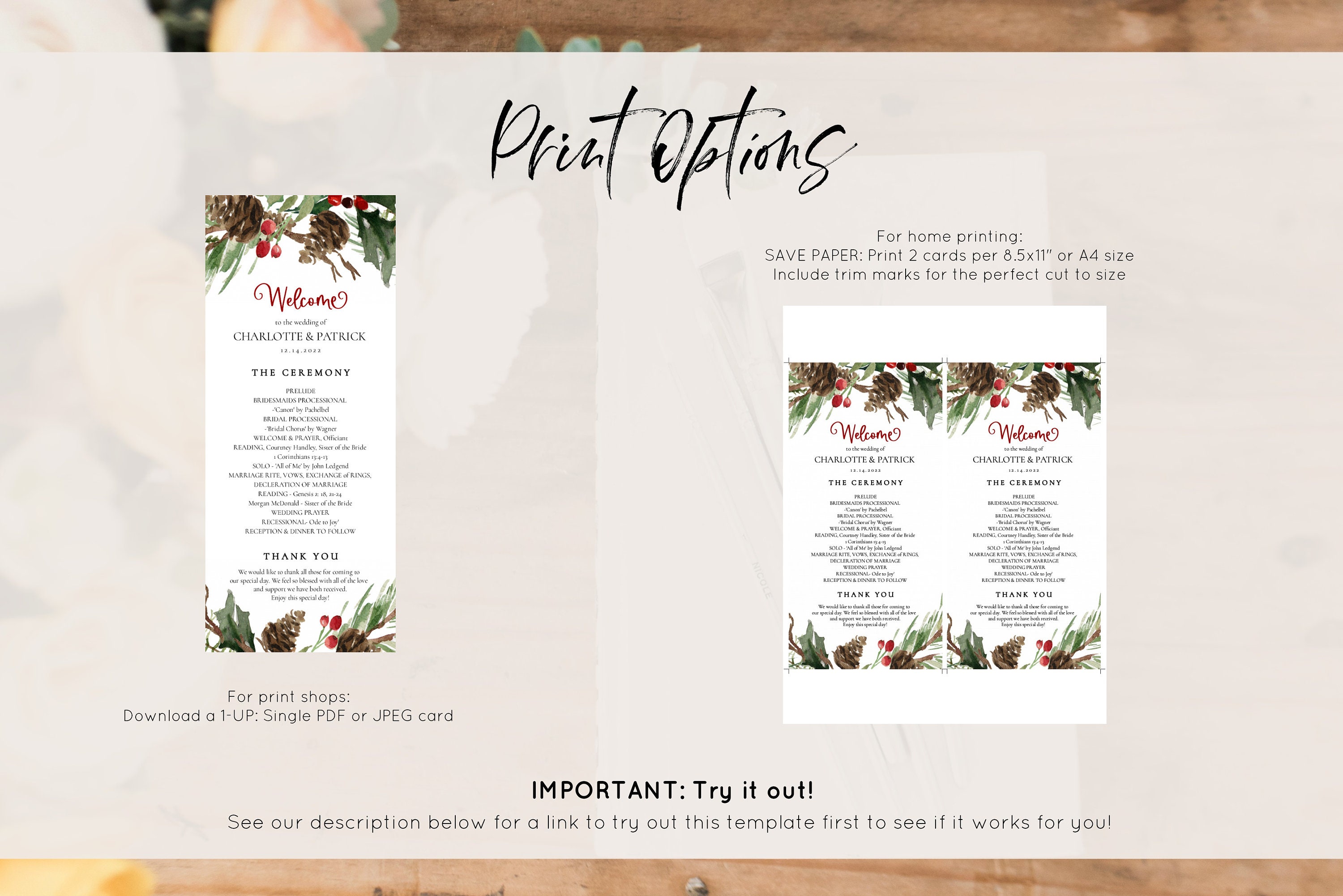 Christmas Wedding Program Printable Wedding Ceremony Program - Etsy