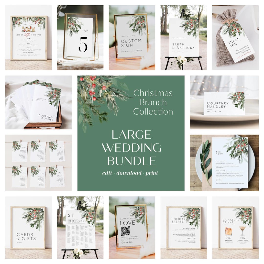 Christmas Wedding Bundle, Editable Wedding Templates, 100% Editable ...