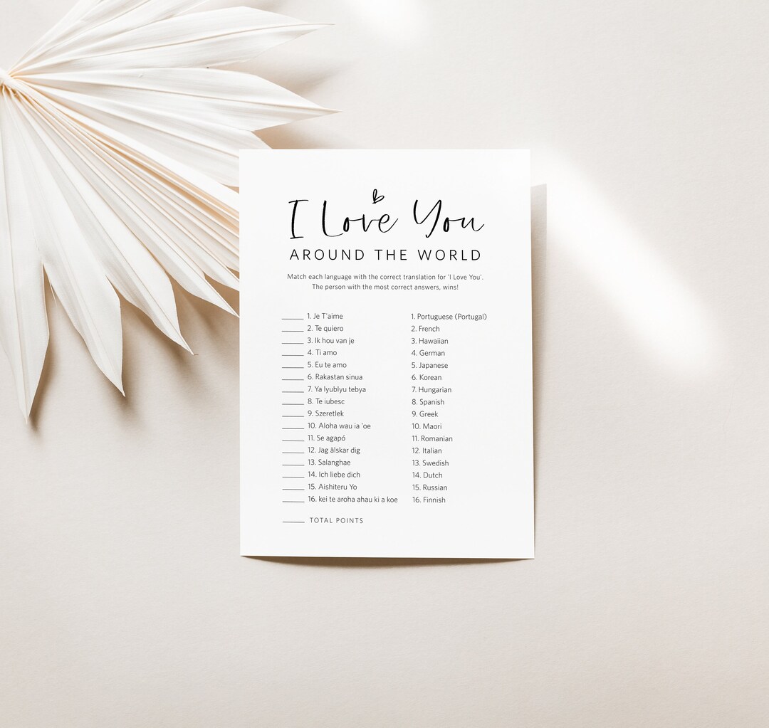I Love You Around the World Game, Love Translation Game, Minimalist ...