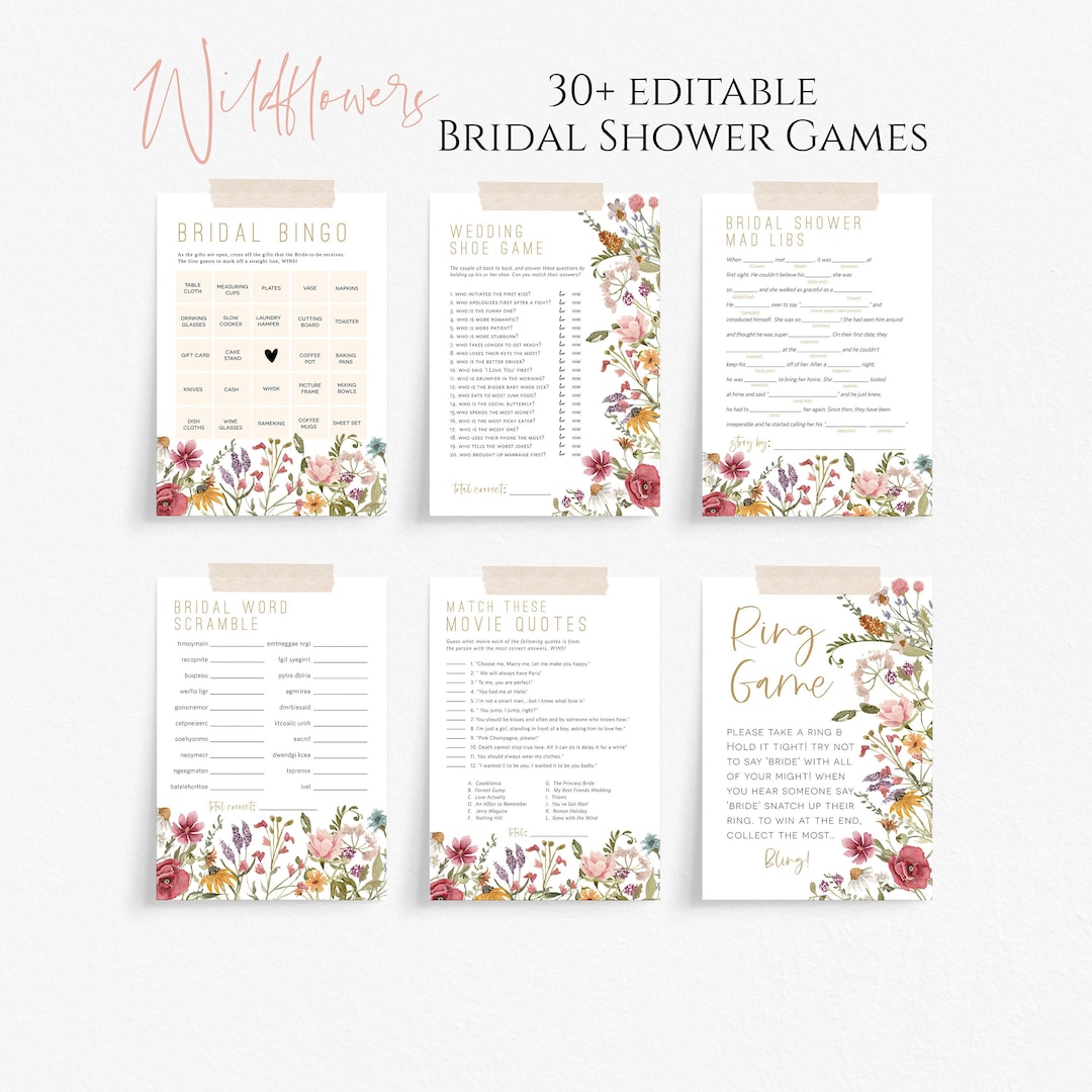 Wildflower Bridal Shower Game Bundle, Bridal Shower Games, Games Bundle ...