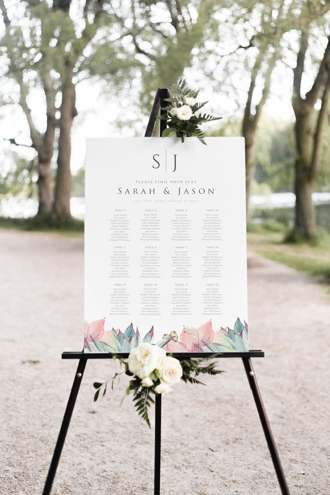 Seating Chart, Succulent Seating Chart, Table Seating Chart, Blush ...