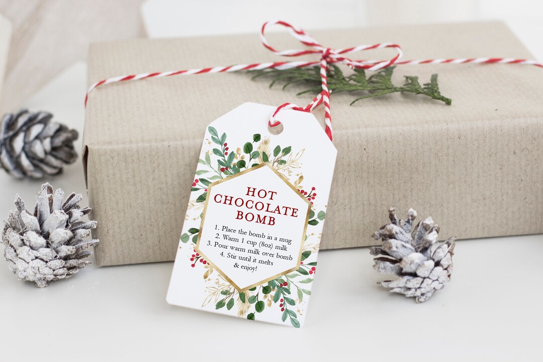 Christmas Hot Chocolate Bomb Tag, Printable Bomb Directions Tags, Cocoa ...