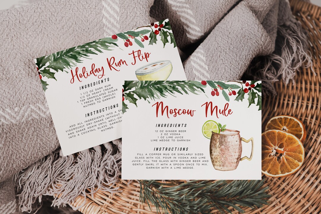 Editable Cocktail Recipe Card Template, Christmas Recipe Card, Drinks ...