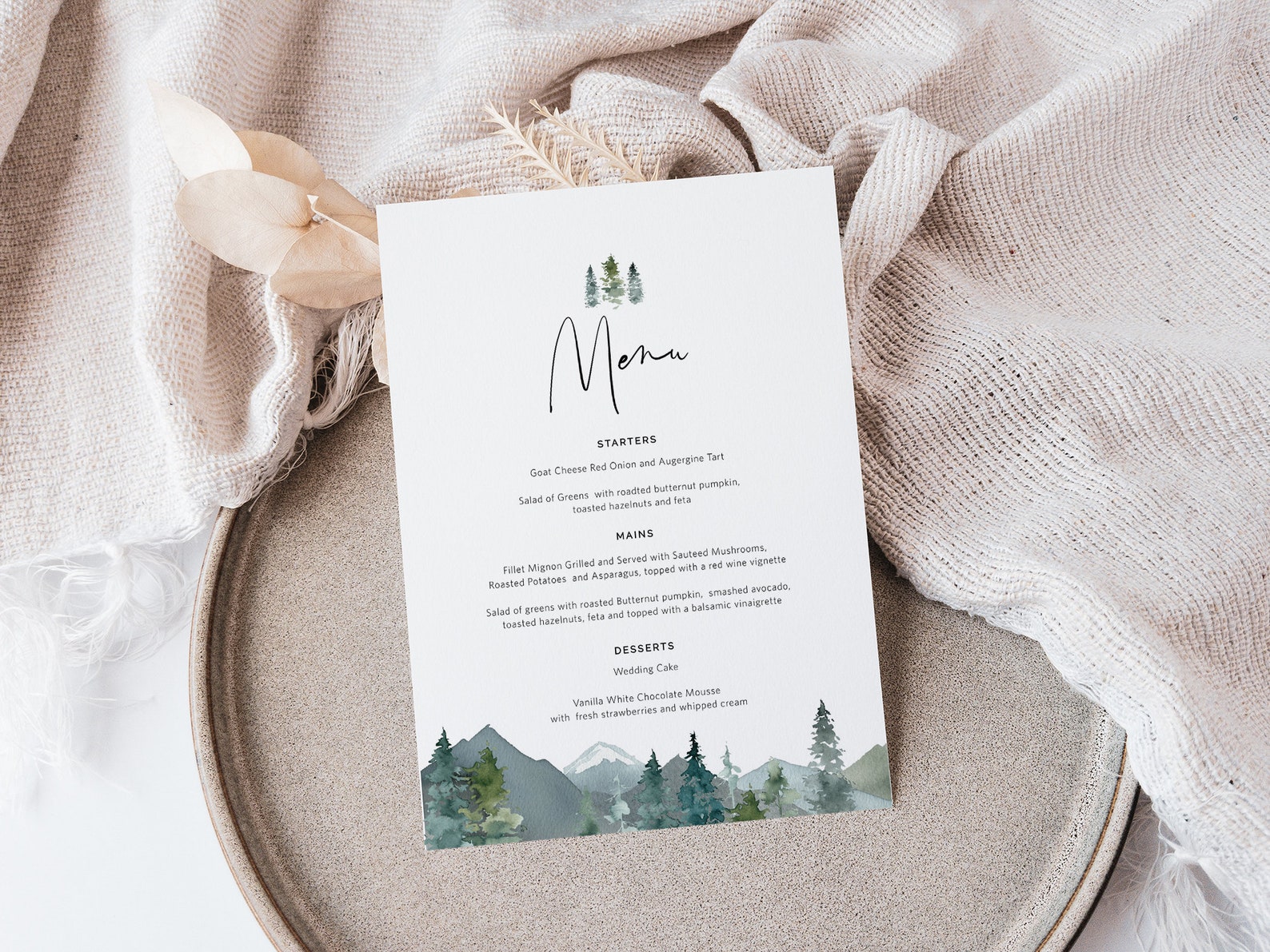 Mountain Printable Menu Menu Card Template Pine Trees 5x7 - Etsy