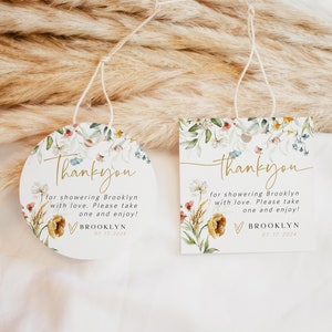 Wildflower Thank You Tag, Printable Round Favor Tag Template, Floral ...
