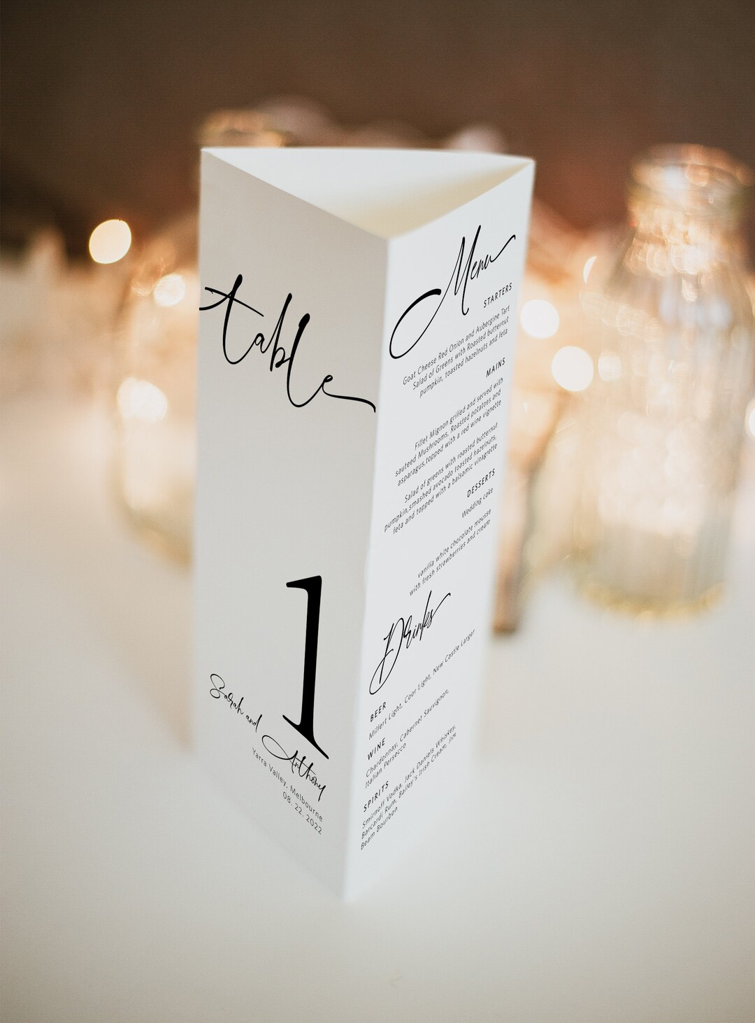 Modern Wedding Tri-fold Table Number, Tri-fold Table Menu, Triangle ...