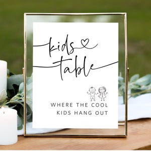 Kids Table Sign, Minimalist Wedding Children's Table Sign, Printable ...