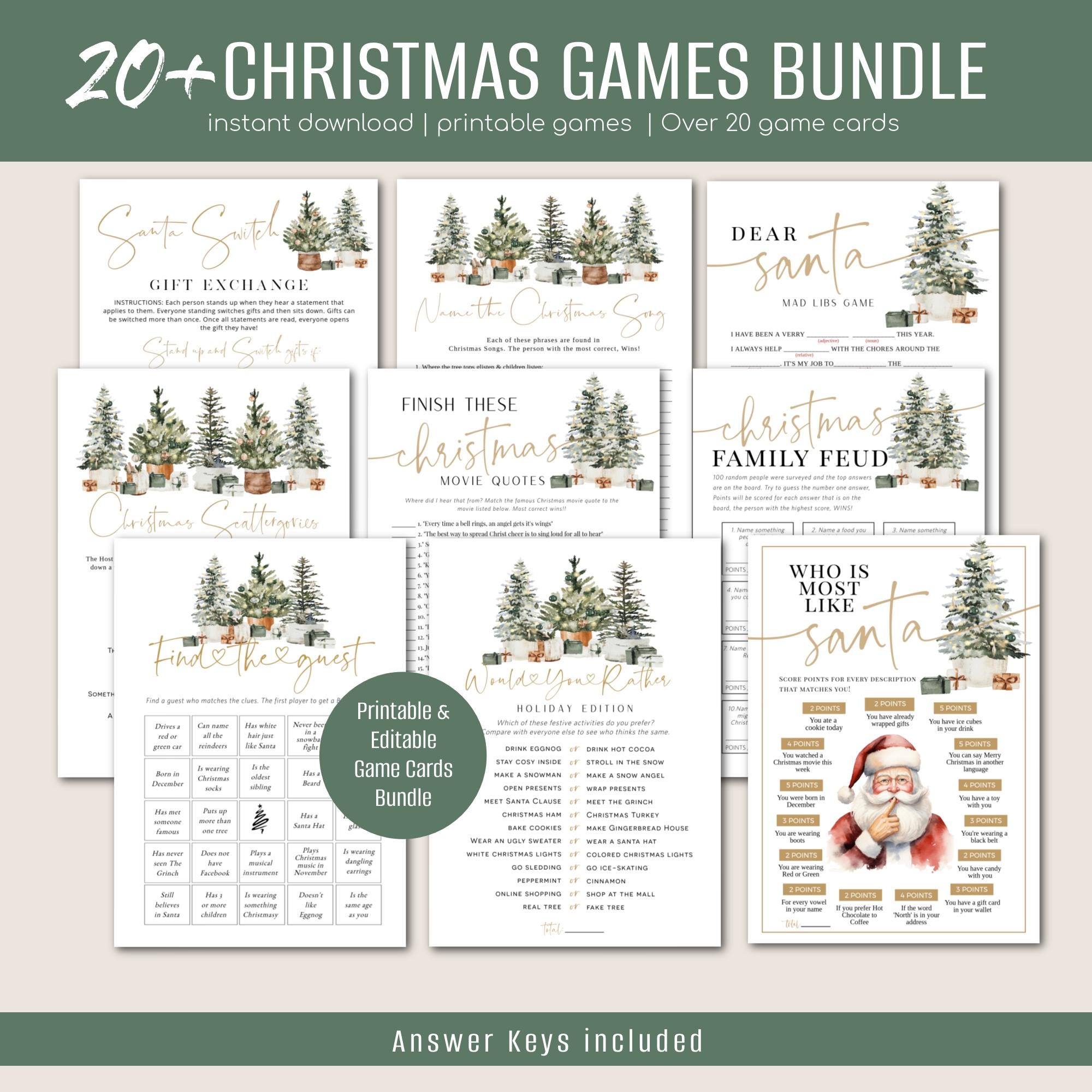 Christmas Games Bundle, Holiday Party Games Bundle, Printable Christmas ...