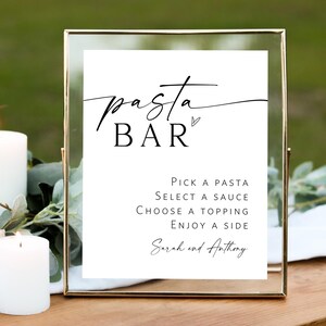 Minimalist Pasta Bar Sign, Wedding Pasta Bar Template, Food Buffet Sign ...