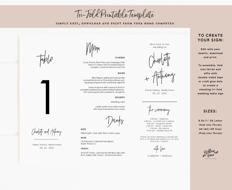 Script Wedding Tri-fold Table Number Tri-fold Table Menu | Etsy