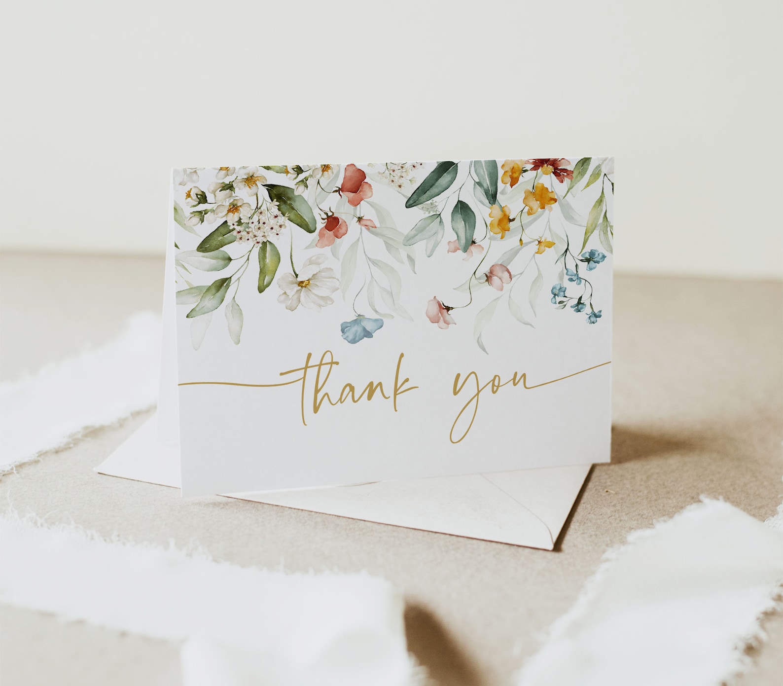 Wildflower Thank You Card Template, Thank You Card Printable, Thank You ...