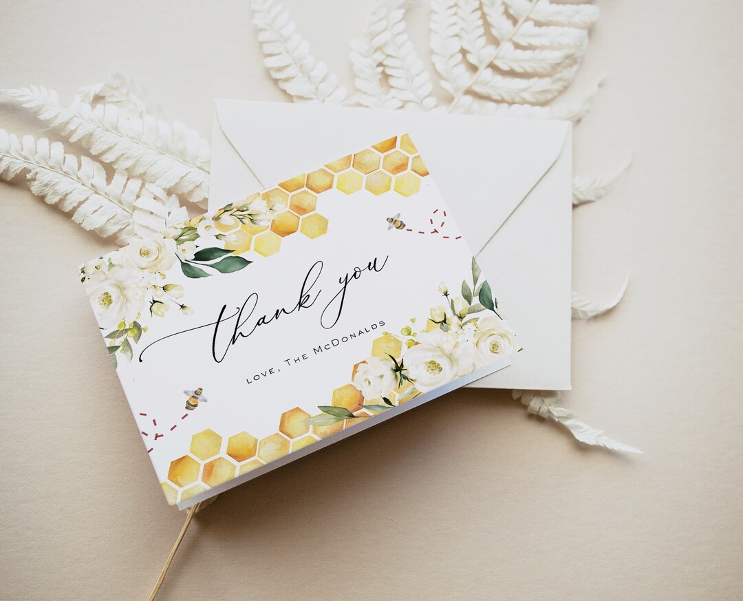 Bee Thank You Card Template, Honeybee Thank You Card Printable, Thank ...