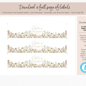 Wildflower Waterbottle Label, Printable Water Bottle Label, Editable ...